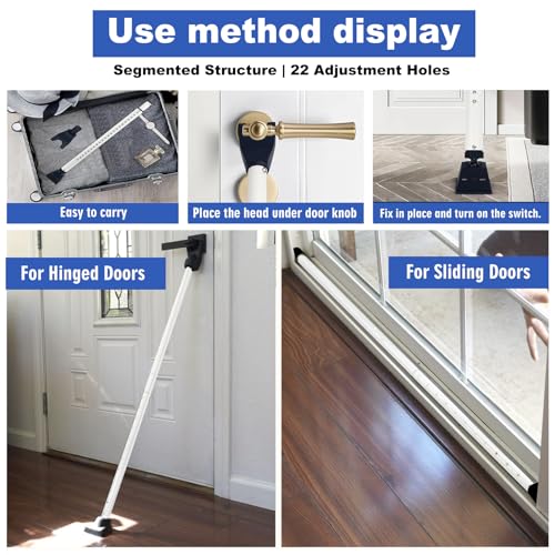 Door Stoppers Security,Doors Security Bar Stooper Devices,Robust Non-Slip Grip, Fixed to The Floor, Upper Adjustable Door Stick for hinged and Sliding Doors (White, Pack of 1)