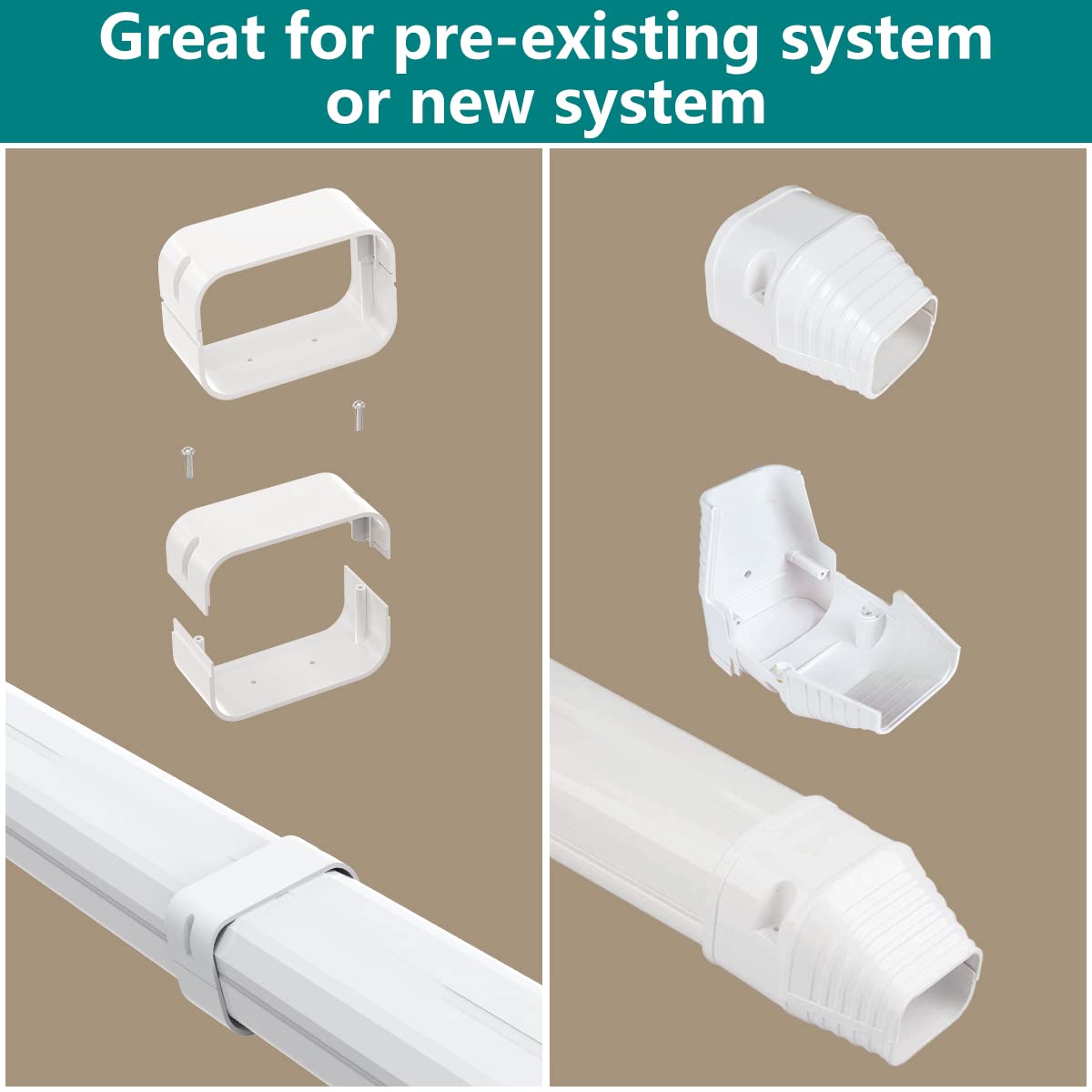 Daisypower PVC Decorative Air Conditioner Line Set Cover kit,3in 9Ft Tubing Covers Protect Your Ductless Mini Split,Central AC,Cooling Only, Heat Pump