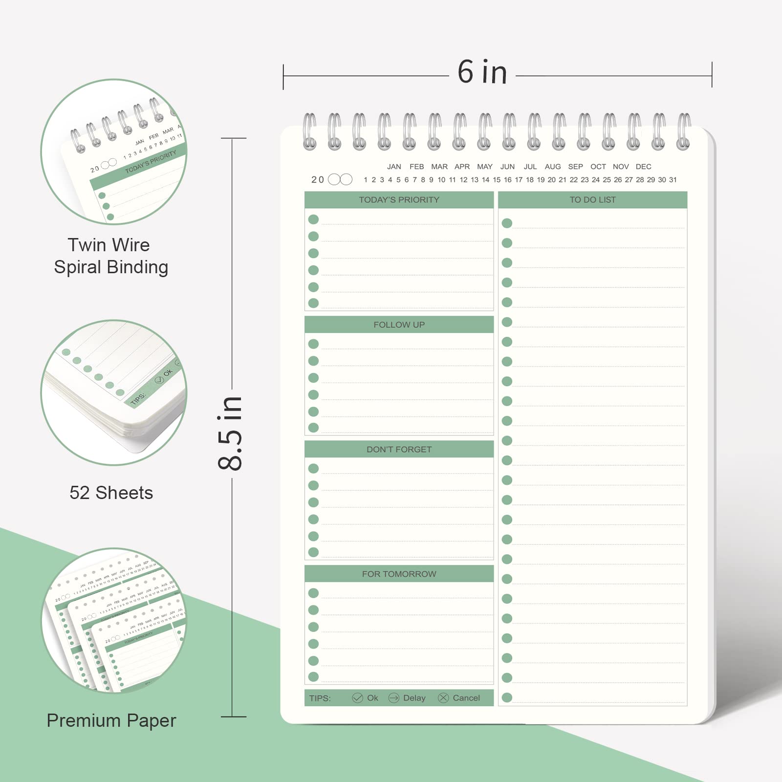 Daily To Do List Notepad, Daily Planner Notepad Undated With 52 Sheet, Appointment book for Top Priorities, Meeting, Follow up, Notes, 1 Pack, Pink(5.5"x8.5")