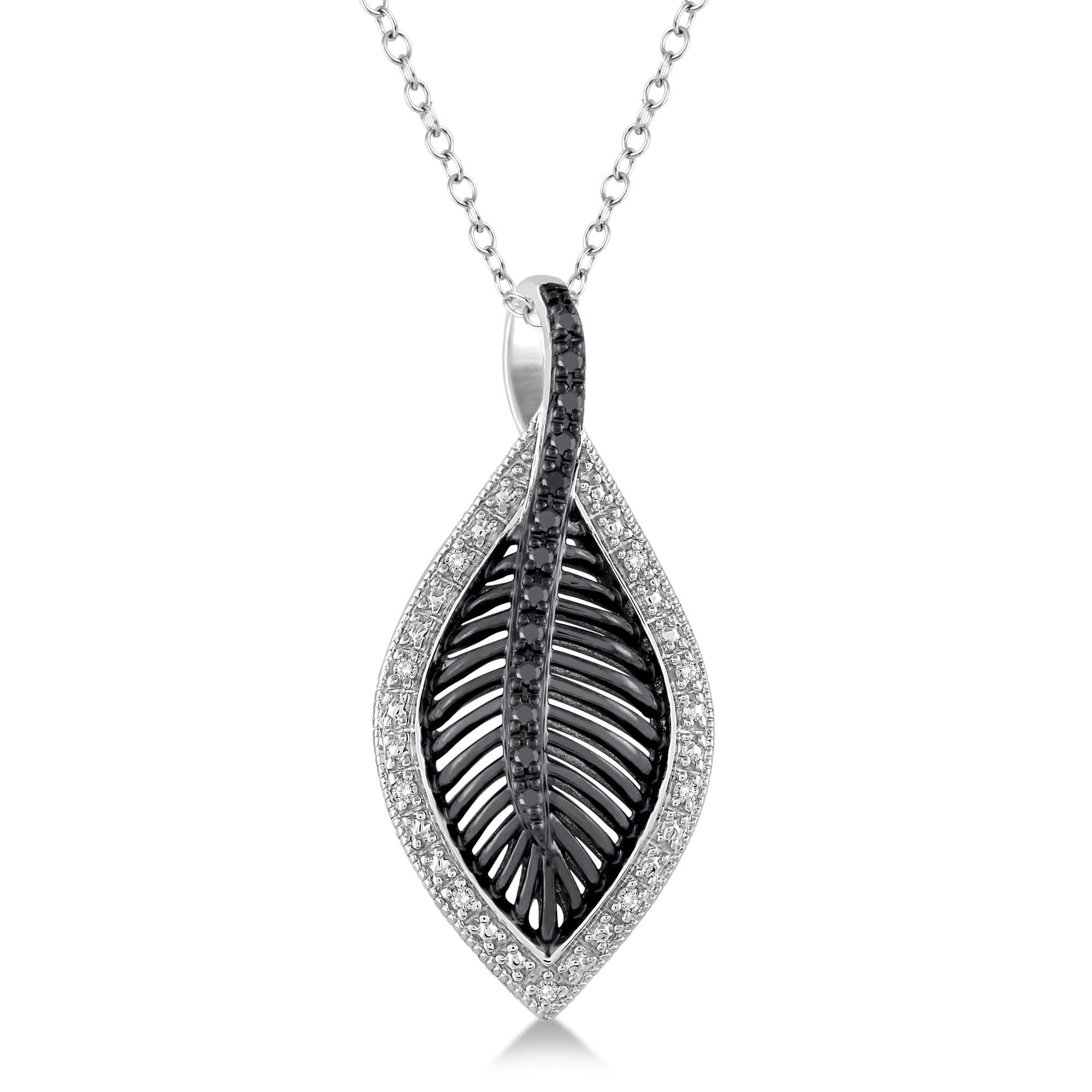 Evoque Natural Black Diamond Pendant (1/10 Ctw) - Sterling Silver Chain For Women With 18"