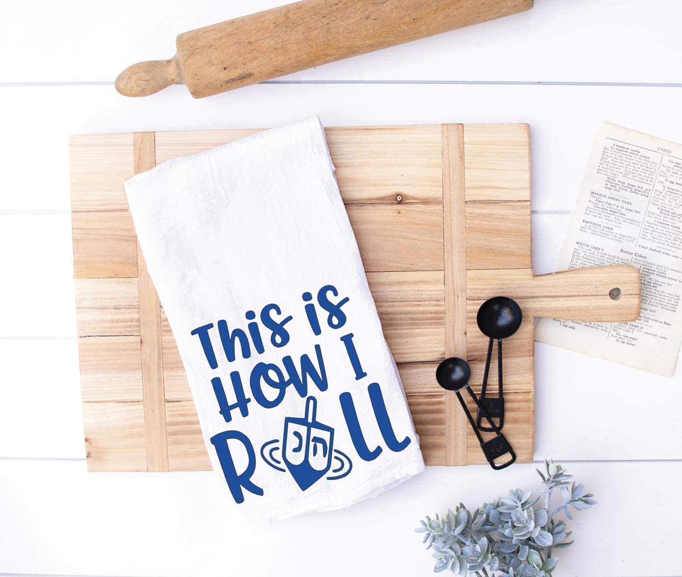 Funny Jewish Holiday Kitchen Towel, This is How I Roll, Dreidel Pun Hanukkah Jewish Holiday Gift for Housewarming or Hostess, Handmade Dish Towel (This is How I Roll)