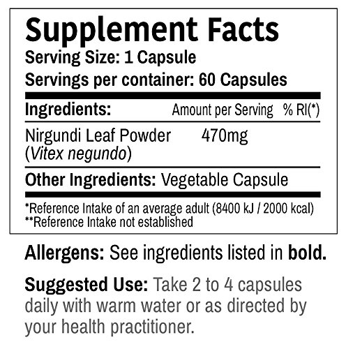 DR WAKDE'S Nirgundi Capsules (Vitex negundo, 60 Veg Caps, Plant-Based Supplement, Ayurvedic Herb, All Natural, Vegan)