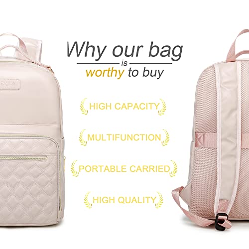 Ezgnuk Diaper Bag Backpack, Quilted Baby Bag with Insulated Pocket, Multi Functional Portable Hanging Diaper Trolley Backpack Lovely Light Mother Pack (Pink)