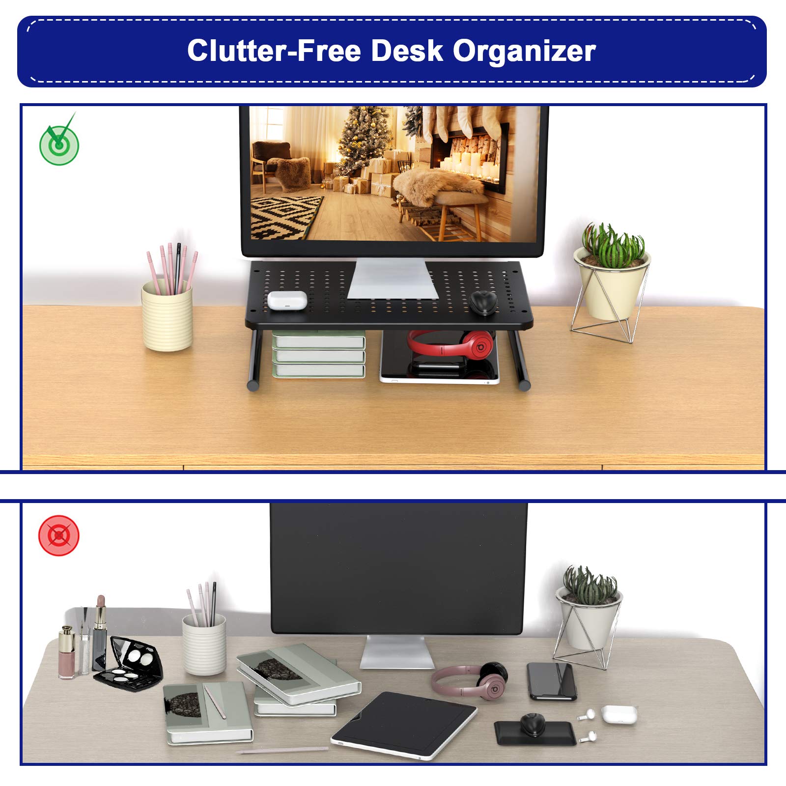 ERGO TAB Metal Monitor Stand Riser with Vented Metal for Computer, Laptop, Notebook, Printer, Ergonomic 14.5 Platform 4 Inch Height (EBLL2),Black