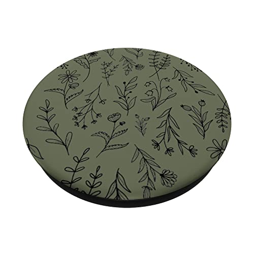 Olive Green Wildflower Floral Flower Pattern PopSockets Swappable PopGrip