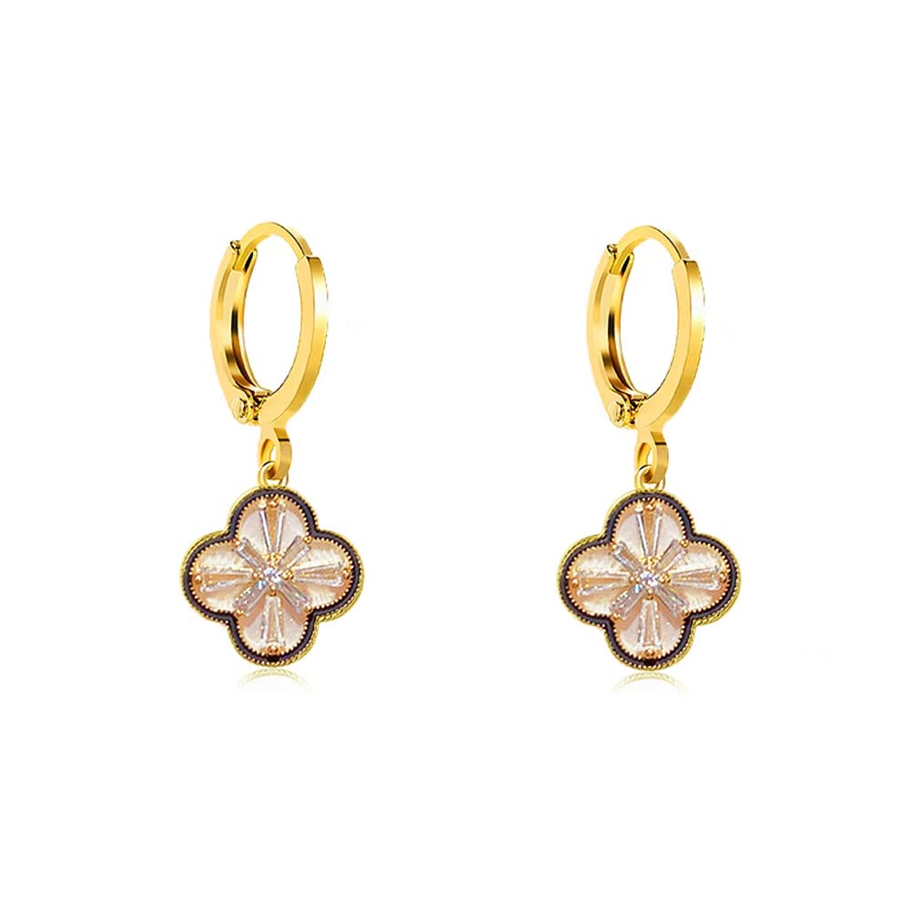Four Leaf Clover Crystal Flower Statement Small Hoop Earring for Women Gold Plated Tiny Huggie Cubic Zirconia Dangle Drop Mini Hoop Earring Ear Cuff Pierced Jewelry Gift for Valentine's Day Birthday