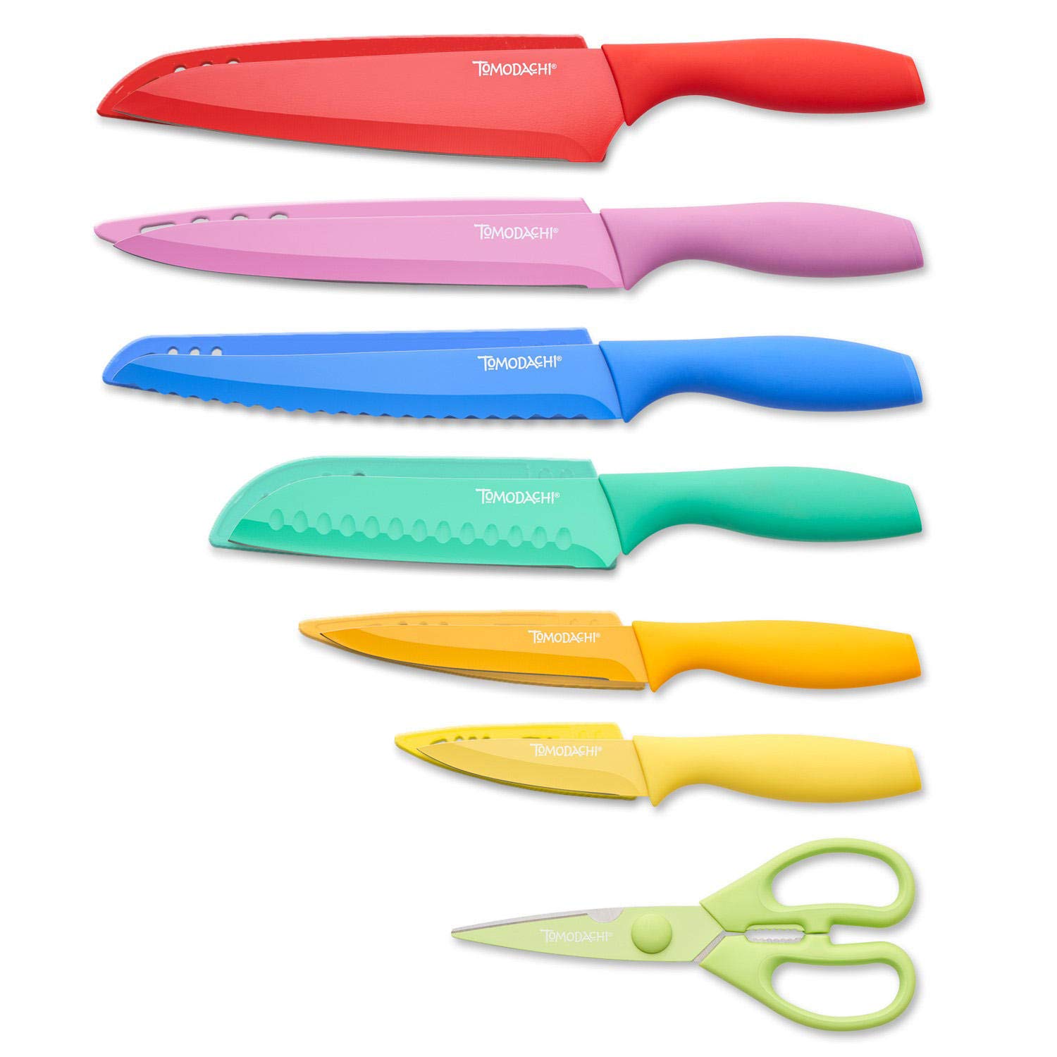 Tomodachi Brights 13-Piece Knife Set w/ 6 Matching Blade Guards & Kitchen Shears
