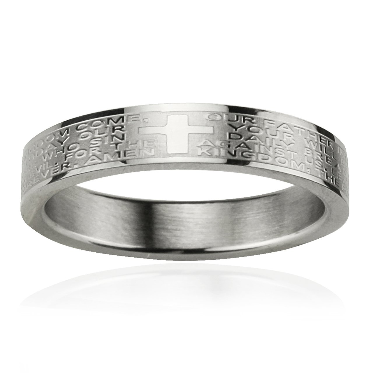 Dahlia Stainless Steel English Lord's Prayer 4mm Band Ring - Women (Size 8)