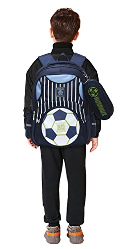 Mysticbags Boys Backpack Soccer Printed Kids School Bookbag for Primary Students Dark Blue