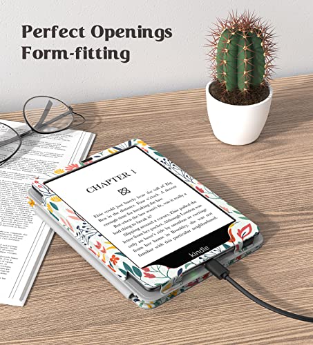 MoKo Case for 6.8" Kindle Paperwhite (11th Generation-2021) and Kindle Paperwhite Signature Edition, Slim PU Shell Cover Case with Auto-Wake/Sleep for Kindle Paperwhite 2021, Flowers