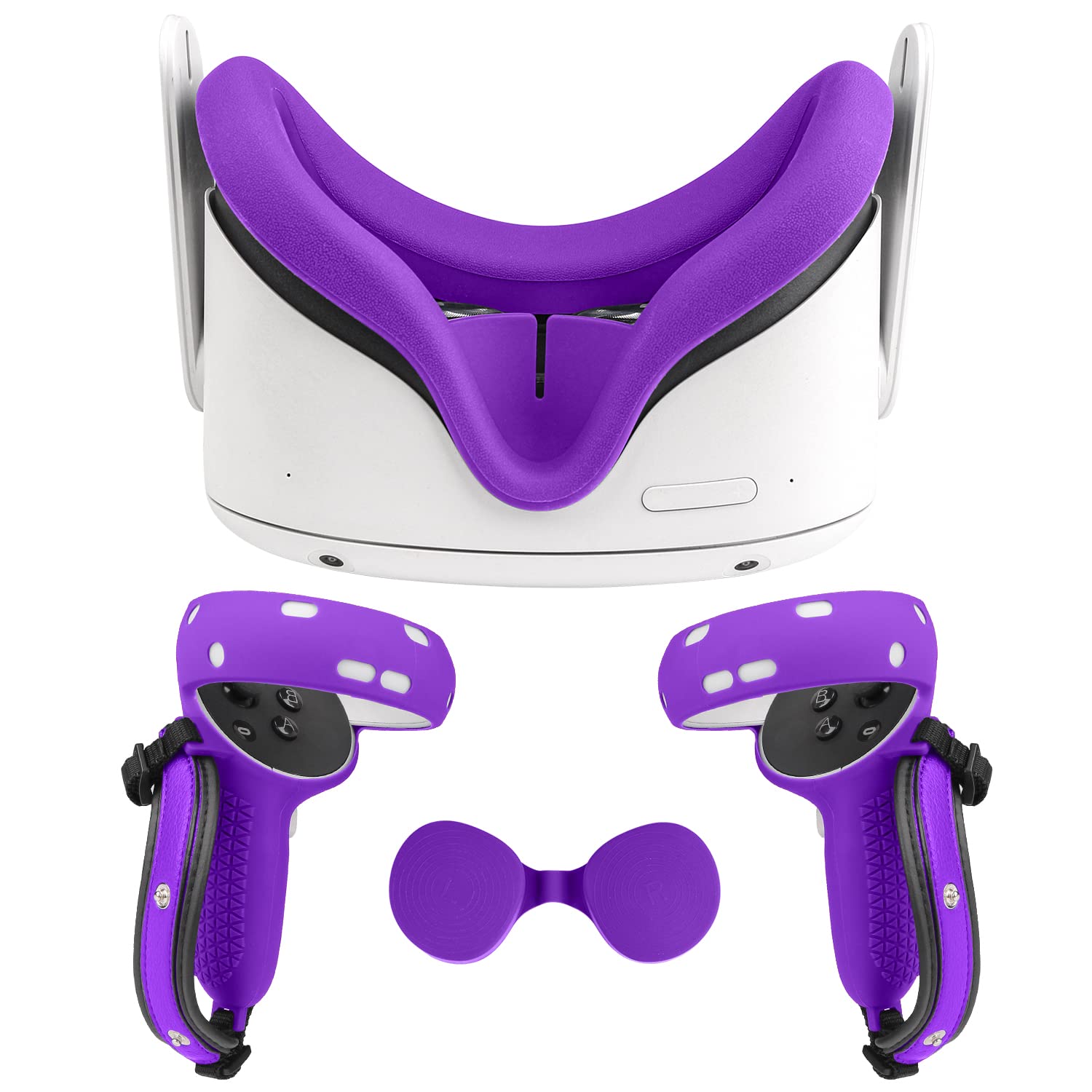 EWalos Accessories for Oculus/Meta Quest 2, Touch Controller Leather Grip Cove, Face Cover and Lens Protective Cover, Sweat-Proof, Light-Proof, Anti-Throw and Comfort-Enhancing Accessories Set