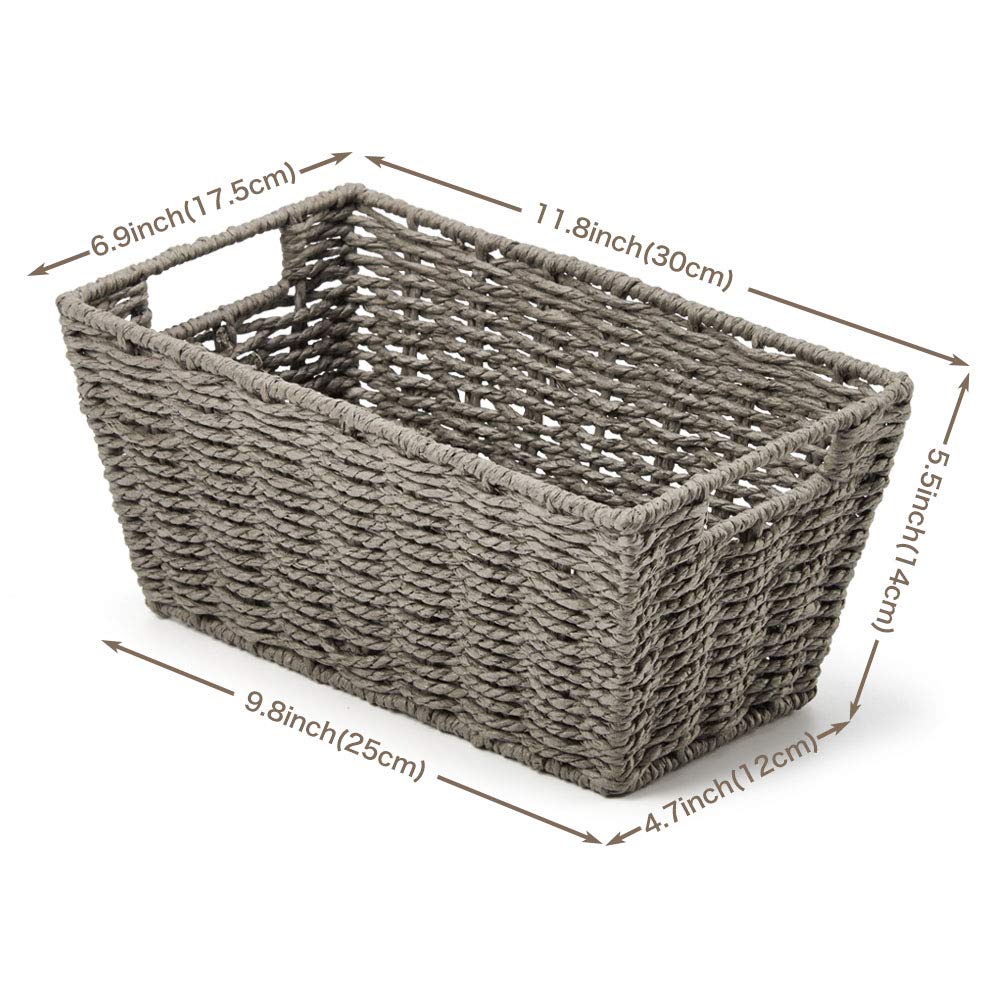EZOWare Set 6 Weaving Storage Baskets, Multipurpose Wicker Organizer Bins Boxes with Handles for Shelf, Bathroom, Pantry, Accessories