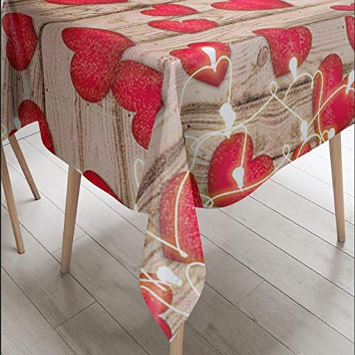 HQM Valentine's Day Table Top Collection Rectangle Fabric Red Love Classic Wooden Floor Tablecloth for Mother's Day Valentine's Day Wedding Home Kitchen Dining Decoration Table Runner 84x60inch