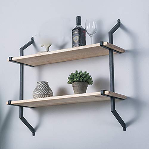 PIBM Stylish Simplicity Shelf Wall Mounted Floating Rack Shelves Iron Art Solid Wood Bookshelf Living Room Background Wall,Layer 2/3,2 Colours,4 Sizes, Black Border , 80x26x104cm