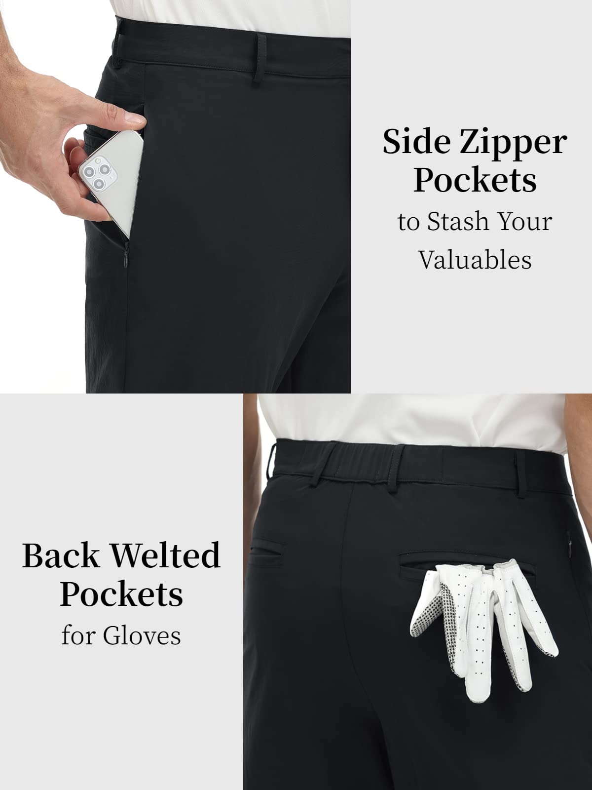 EXARUS Mens Golf Pants Stretch Relaxed Fit Expandable Waist Quick Dry Dress Pants with Pockets Flat Front Lightweight Black XL