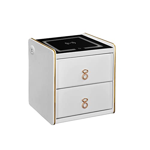 HIGOH Bedside Table Smart Bedside Cabinet Hotel Wireless Charging with LED Multi Functional Wood End Table USB Charging Bedroom Storage Cabinet