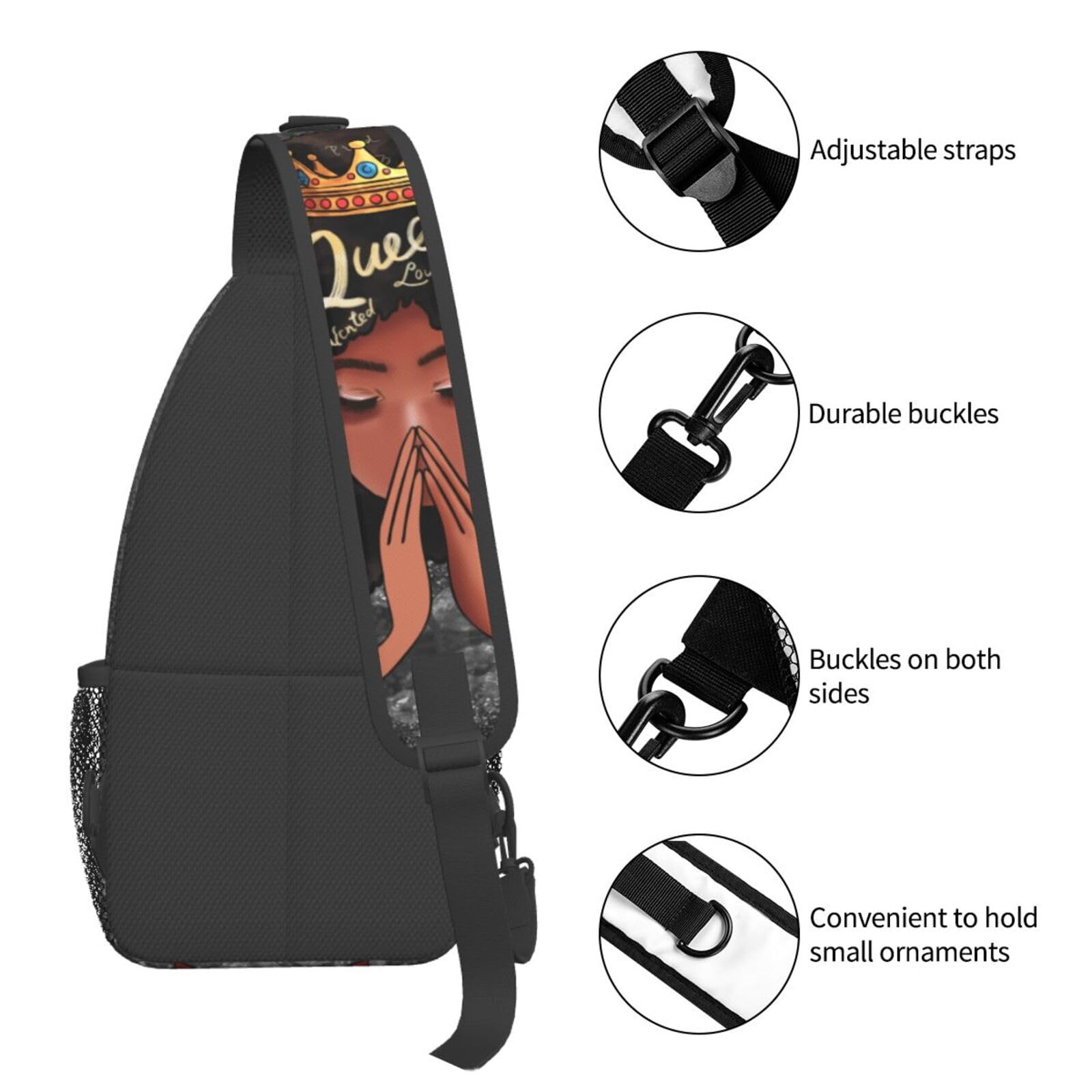 Dudietry Cross Chest Bag Diagonally - Sling Shoulder Bag for Women with Multiple Pockets and Adjustable Strap and Short Trips African American Afro Woman