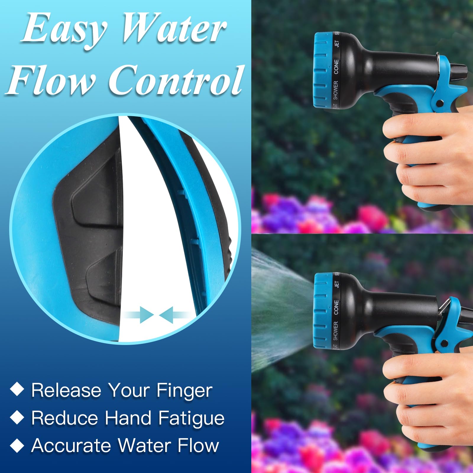 Garden Hose 100FT, Flexible Expanding Water Hose with 10 Function Nozzle, No Kink Lightweight Flexible Garden Water Hose with Solid Fittings for Watering Washing (BLUE)