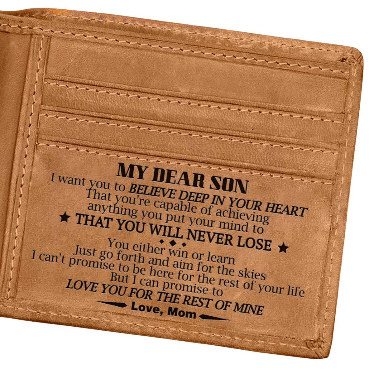 Doptika Engraved Bifold Wallet - Wallet For Son From Mom - Rfid Wallet For Men - Wallet For Men Rfid Blocking - Leather Wallets For Men - Wallet For Men Son Gifts From Mom To My Son Wallet From Mom