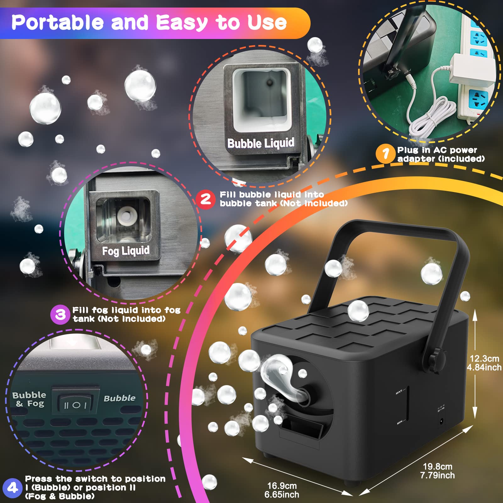 Fog Bubble Machine, High Output Smoke Bubble Blower, 5000+ White Smog Bubbles Per Minute, 2 in 1 Fog & Bubbles Effect for Indoor Outdoor Halloween Christmas Holiday Wedding Party