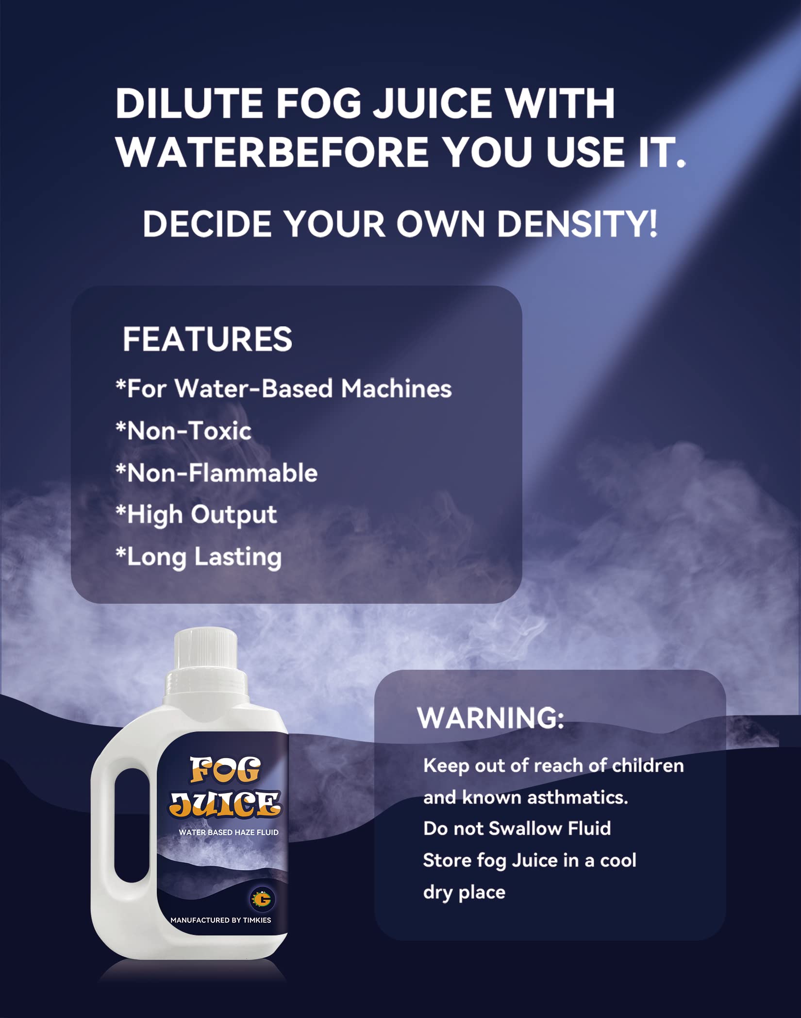 Fog Juice for Fog Machine, Fog Machine Fluid Pure Concentrate High Density, No water, for DJ Party Water Based 400 to 1500 Watt, Long Lasting, High Output - 1 Quart
