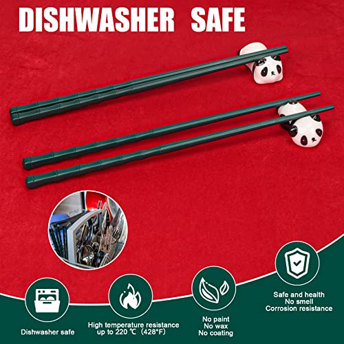 GROWORD 2 Pairs Reusable Panda Chopstick and Chopstick Rest Gift Set, Dishwasher Safe Chopsticks with Adorable Panda Rest and Red Gift Case,Non-slip Design & Easy to Use(Green)