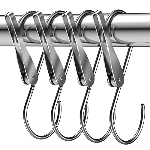 XCISSON S Hooks for Hanging Closet, Stainless Steel S Shaped Hooks with Safety Buckle Design, Heavy Duty S Hanger Hooks for Kitchen, Bathroom, Garden - 4.1 inch - 4 Pack