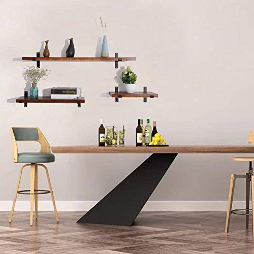 PIBM Stylish Simplicity Shelf Wall Mounted Floating Rack Shelves Solid Wood Metal Bracket Separator Plate Multifunction Small Items Wear Resistant Save Space,8 Sizes, Wood Color , 60x30x2cm