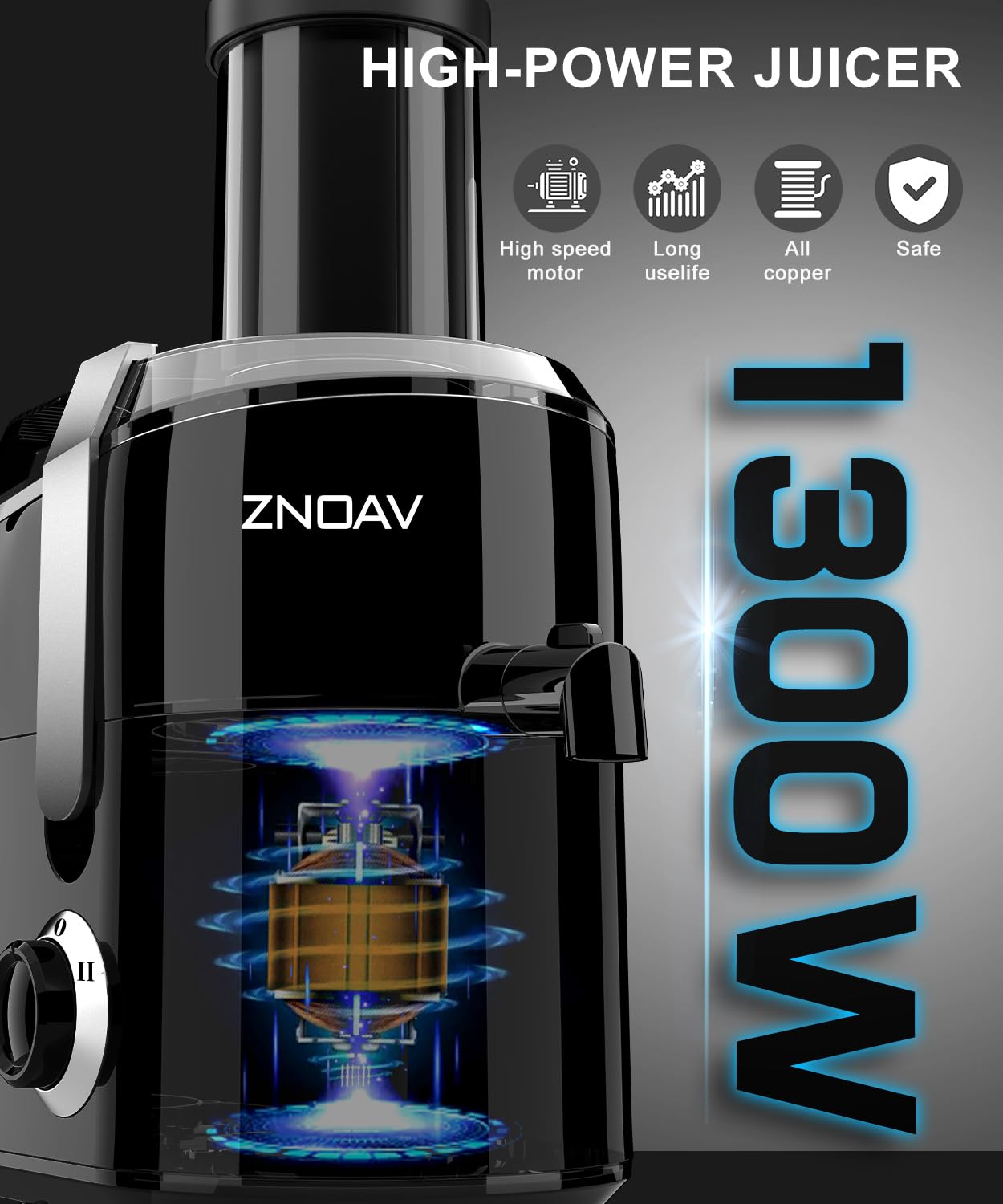 Juicer Machine, 800W Juicer with Larger 3" Feed Chute Full Copper Motor Centrifugal Juicer Dual Speeds, Titanium-Plated Filter, Easy to Clean BPA-Free Black