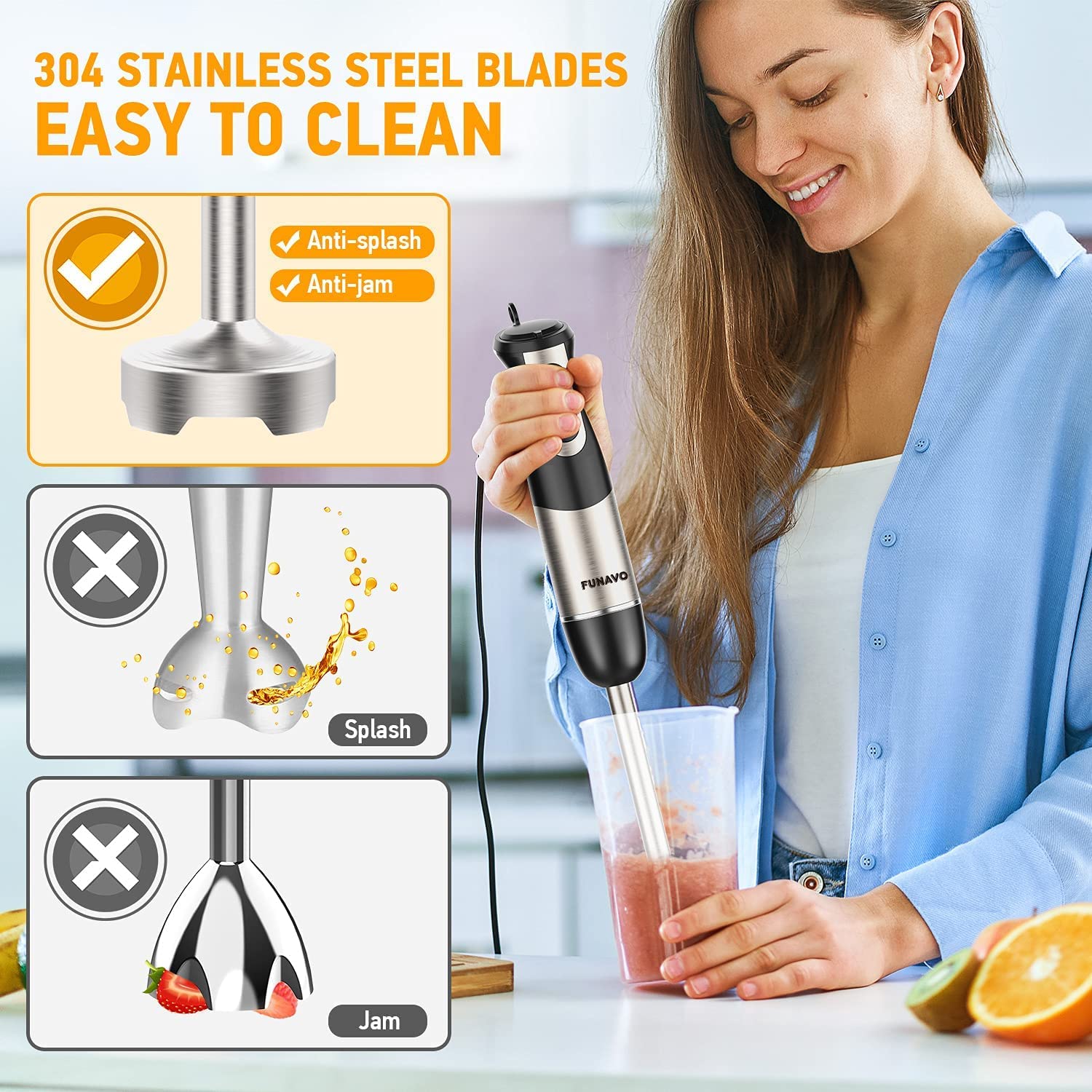 Hand Blender, 800W 5-in-1 Immersion Hand Blender,12-Speed Multi-function Stick Blender with 500ml Chopping Bowl, Whisk, 600ml Mixing Beaker, Milk Frother Attachments, BPA-Free (Black)