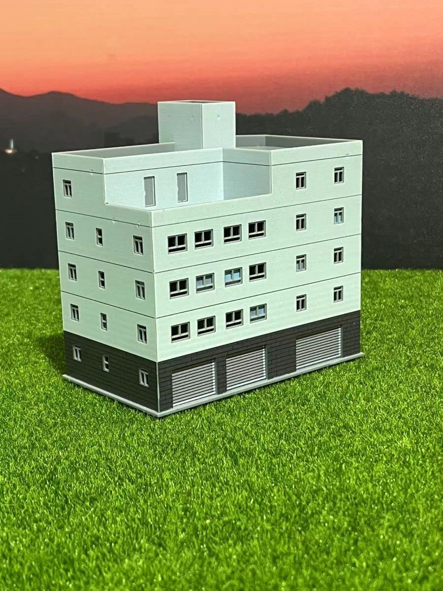N Scale Train Railway Scene with Model Irregular Apartment Building - 1:160