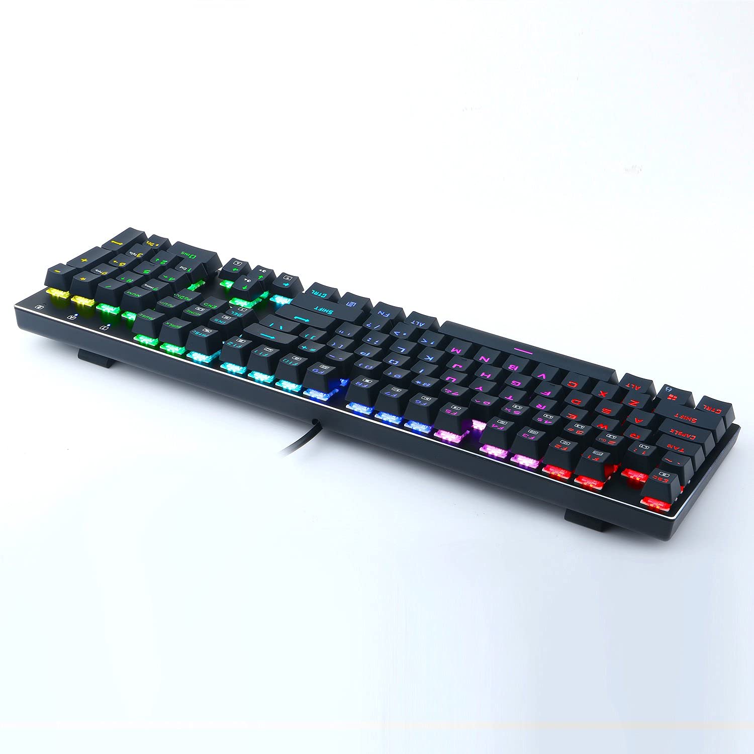 E-YOOSO Mechanical Keyboard Blue Switches 104 Keys RGB LED Backlit Keyboard Aluminum Alloy Base Design for Office and Gaming