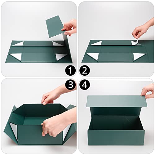MONDEPAC Gift Box 11x7.5x3.5 Inches,Forest Green Gift Box with Magnetic Lid,Large Gift Box Contains Card, Ribbon, Shredded Paper Filler Gift Box for Valentine's Day Gift Packaging