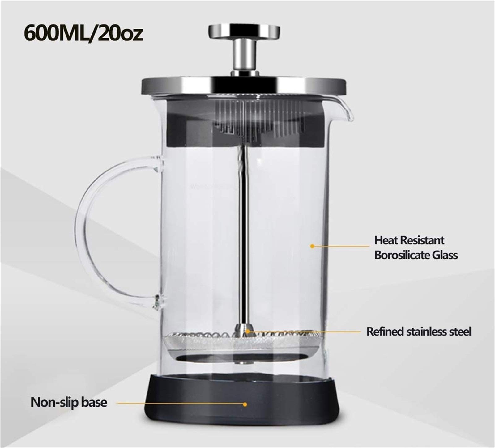 TONGSH French Coffee Press Espresso and Tea Maker Stainless Steel Plunger and Heat Resistant Glass