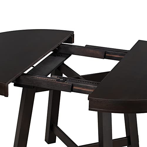 XD Designs Farmhouse Round Extendable Dining Table with 16'' Leaf, Wood Kitchen Table for Kitchen Dining Room