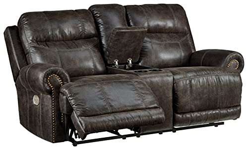 Signature Design by Ashley Grearview Power Reclining Loveseat with Console & Adjustable Headrest, Dark Gray