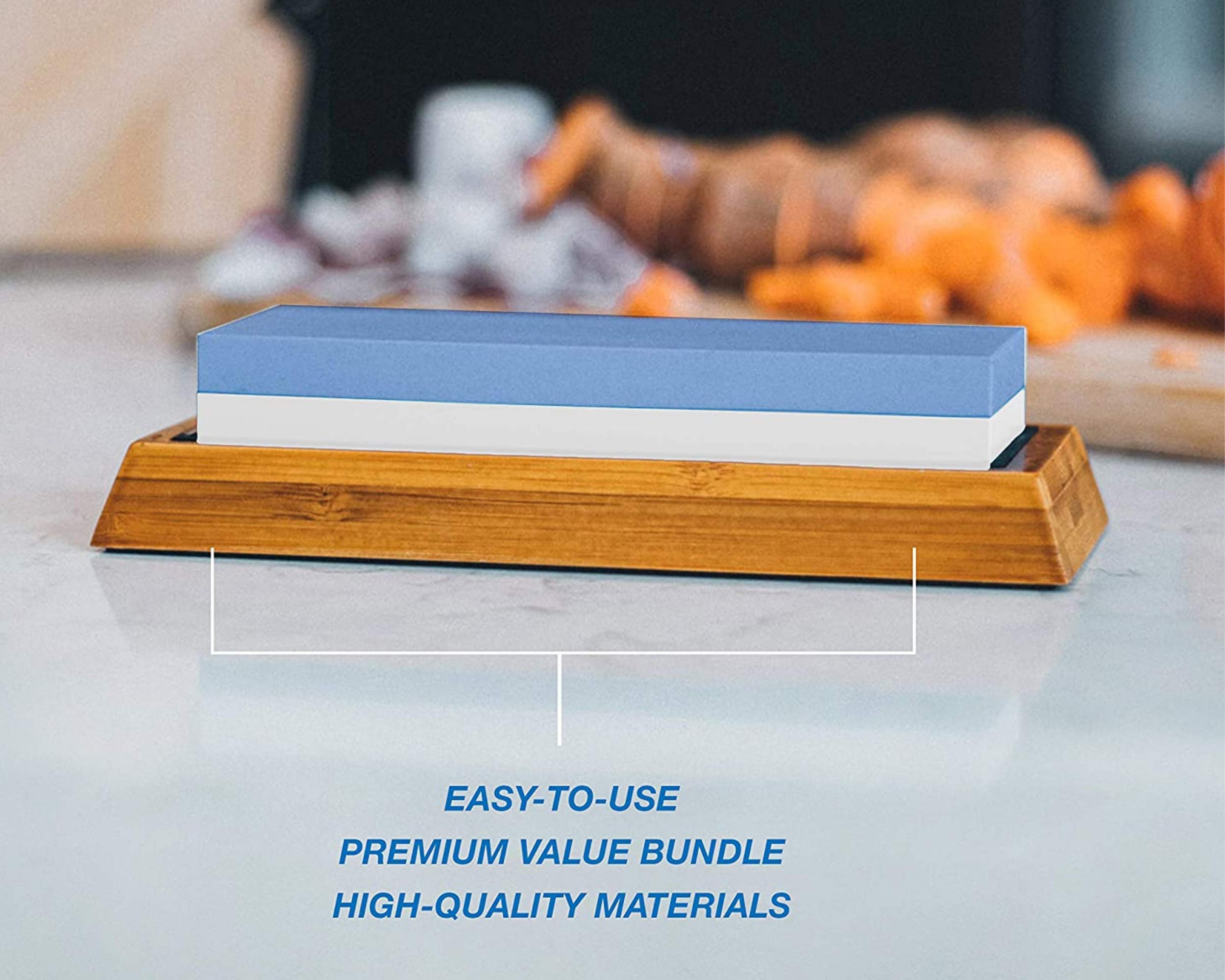 Cutting Edge Whetstones Knife Sharpening Stone 2 Side Grit 1000/6000 Waterstone | Chef knives Sharpener Stones Dual Sided Non Slip Bamboo Base | Angle Guide Flattening Water Stone for Home Kitchen