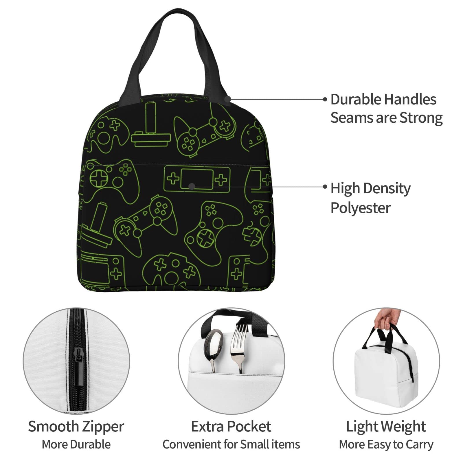 Duduho Video Games Console Pattern Lunch Bag Compact Tote Bag Reusable Lunch Box Container For Women Men School Office Work, 6l