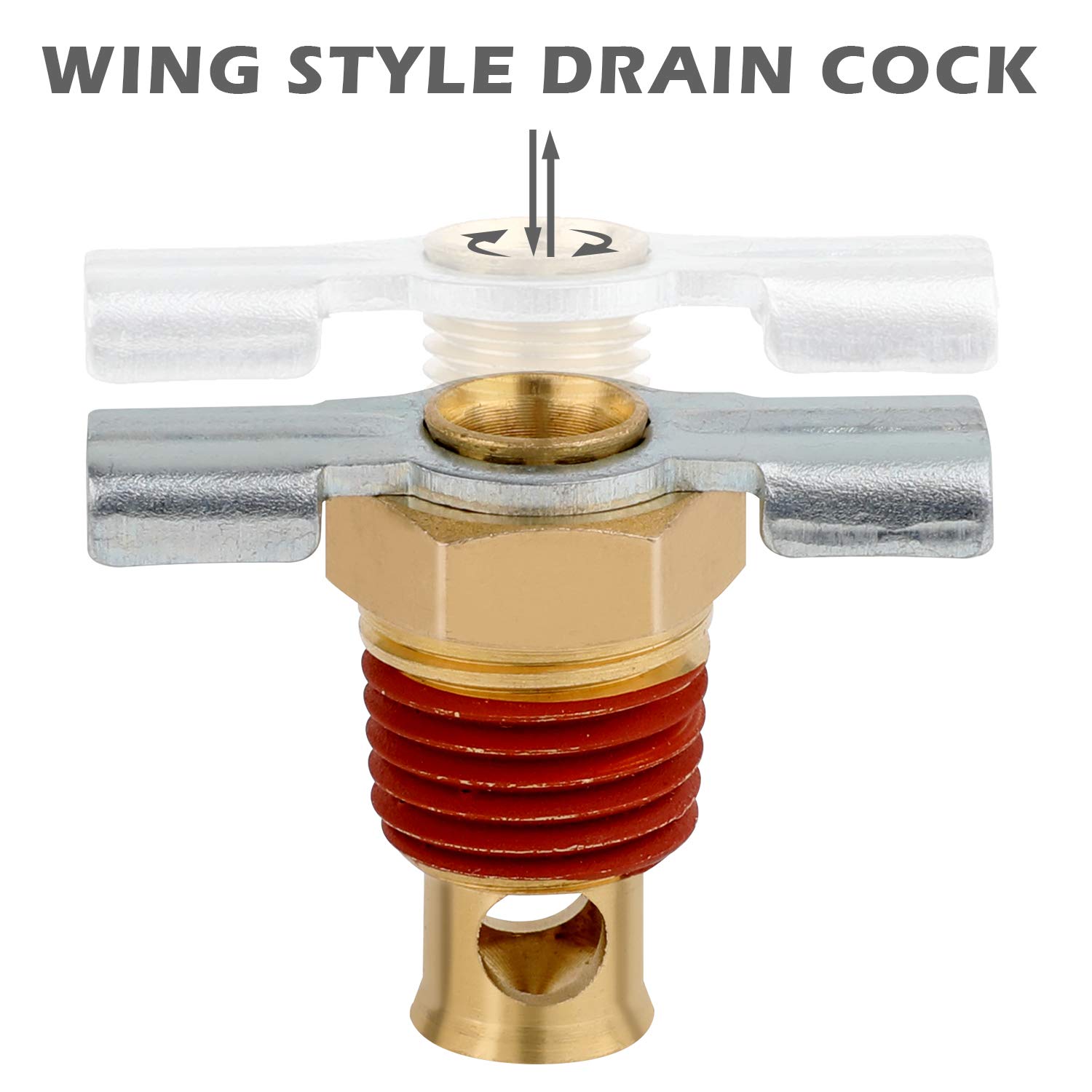 Hromee 5 Piece 1/4 Inch Compressor Air Tank Port Fittings Drain Valve Kit with Solid Brass Hex Head Plugs Winged Style and Twist Style Petcock 140 PSI Safety Valve
