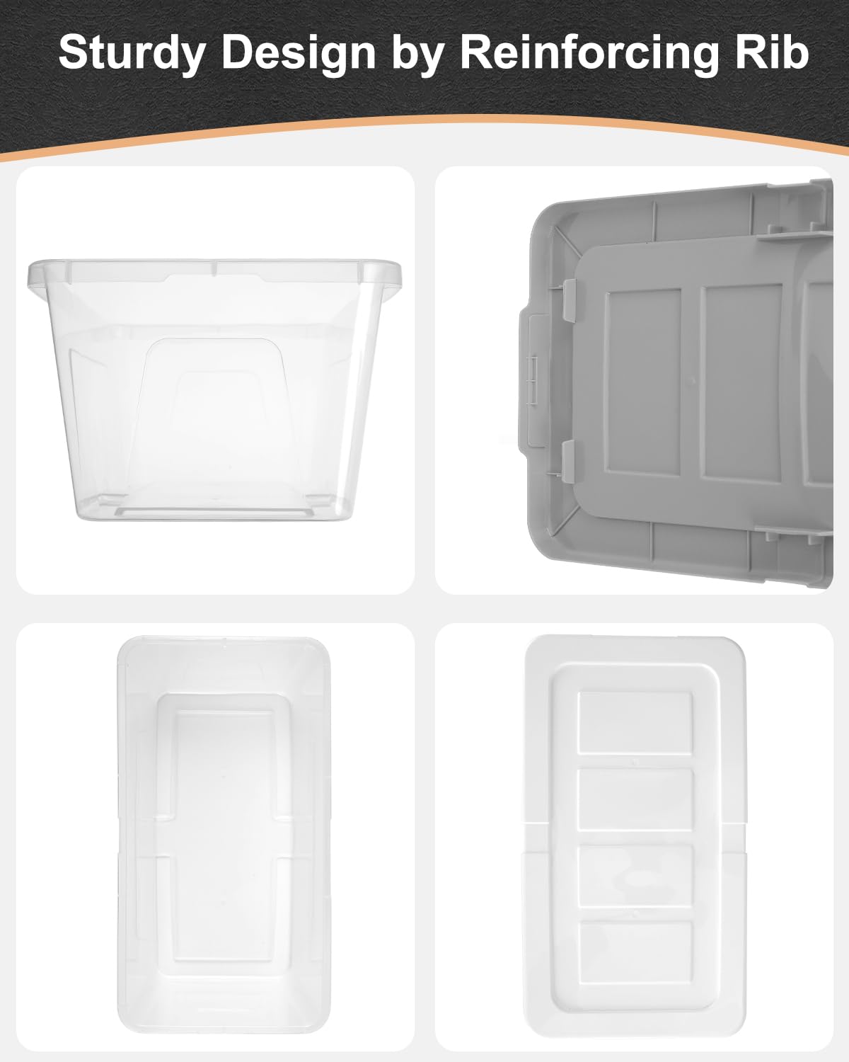 EOENVIVS Plastic Storage Container 12 Pack Plastic Storage Bins with Lids, Stackable Shoe Organizer Boxes Storage Baskets for Organizing Closet Organizers and Storage, Clear+Grey