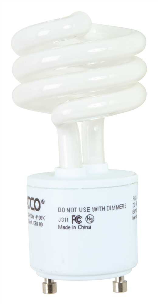 Satco S8208 13 Watt (60 Watt) 880 Lumens Mini Spiral CFL Bright White 4100K GU24 Base Light Bulb