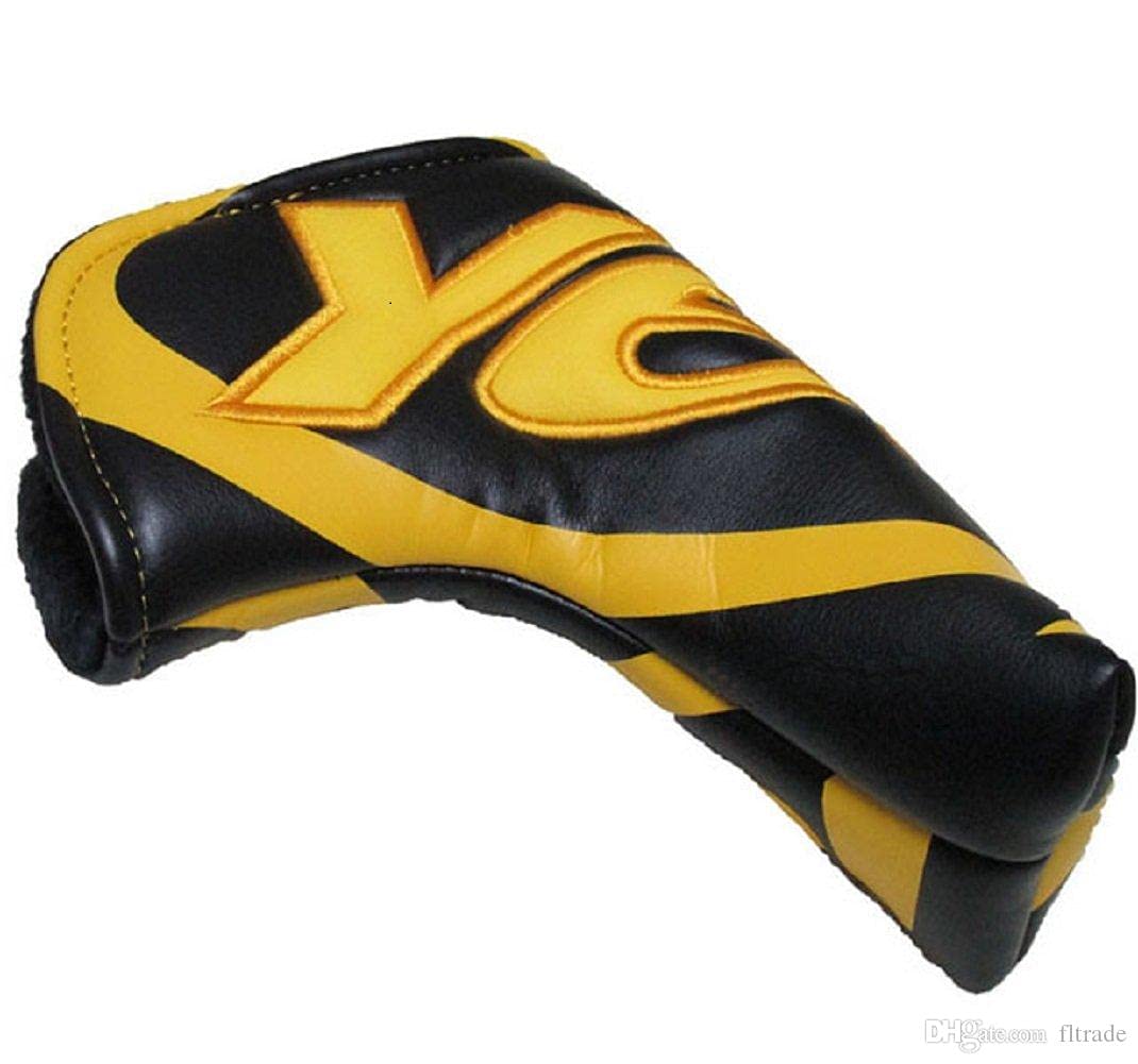 DBYAN Golf Club Blade Putter Cover Headcover with PU Leather Velcro Closure,Yes Printed Patterned for Blades Putters Scotty Cameron Ping Ansor,Black & Yellow