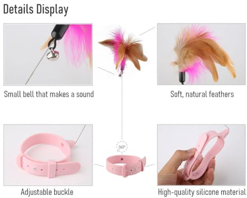 KOTYA Cat Teasing Wand Silicone Collar Hands Free Toy with Bell and Feathers (Sky Blue)