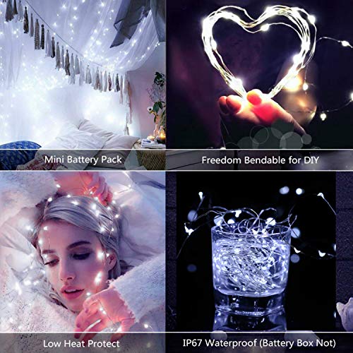 CUUCOR Fairy String Lights Battery Operated, 7ft 20 Micro LED Silver Copper Wire Lights Firefly Starry Lights for Bedroom DIY Party Wedding Christmas Decorations (White, 6 Pack)