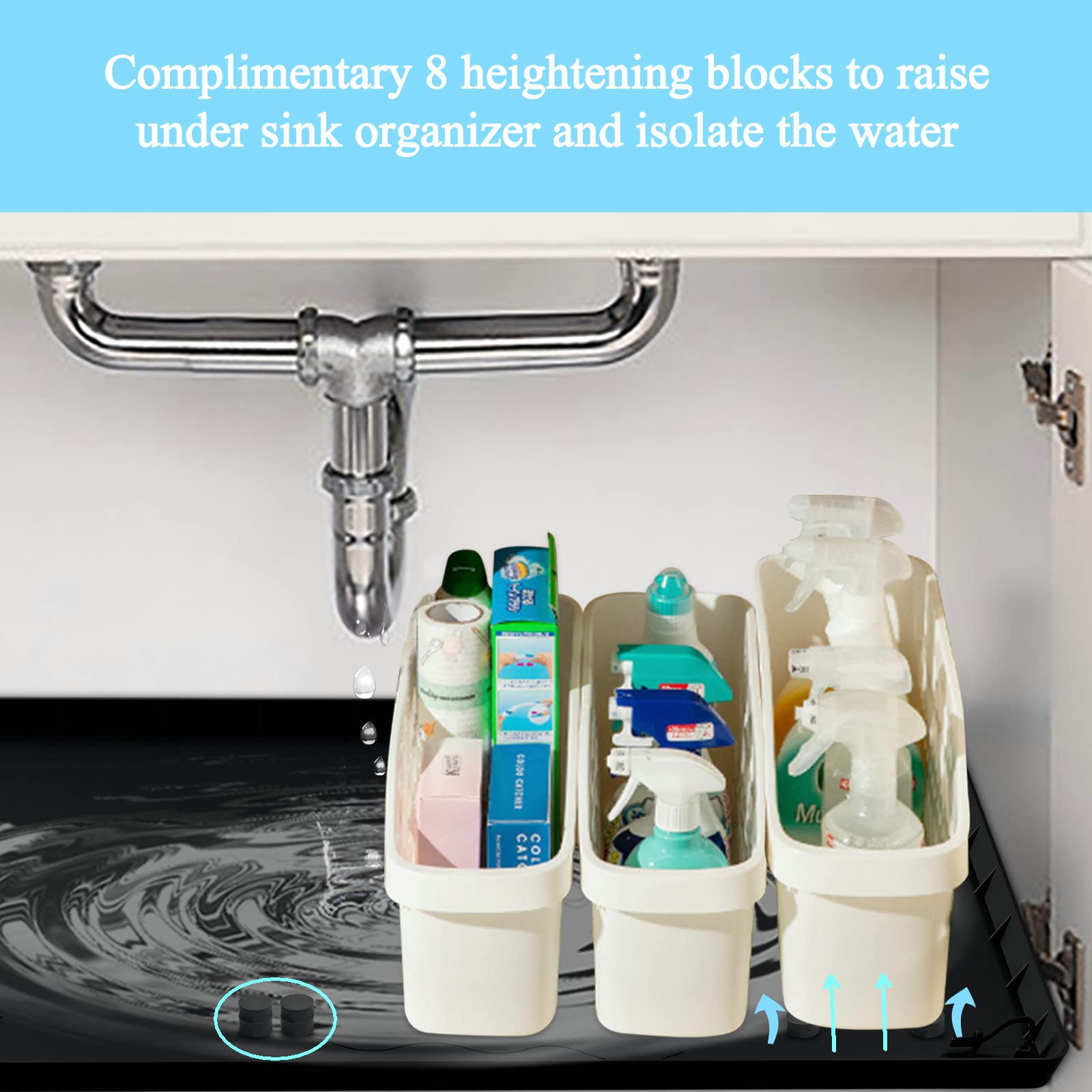 Fimary Under Sink Tray, 34" x 22" Under Sink Mats for Kitchen Waterproof, Under Sink Liner with Lip and Drain Hole, Flexible Silicone Under Sink Mat for Bathroom, Under Kitchen Sink Mat (Gray)