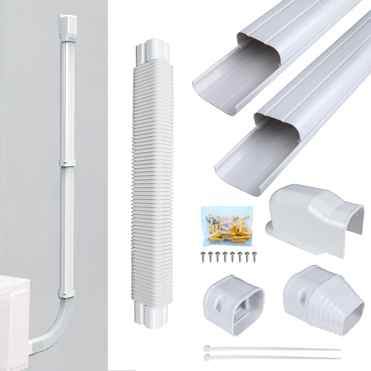 Daisypower PVC Decorative Air Conditioner Line Set Cover kit,3in 9Ft Tubing Covers Protect Your Ductless Mini Split,Central AC,Cooling Only, Heat Pump