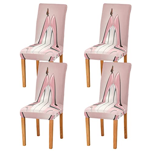 xigua Elegant Pink High Heels Chair Covers Protector 4PCS for Dining Room,Chair Slipcover Washable Removable for Kitchen,Hotel,Restaurant,Wedding