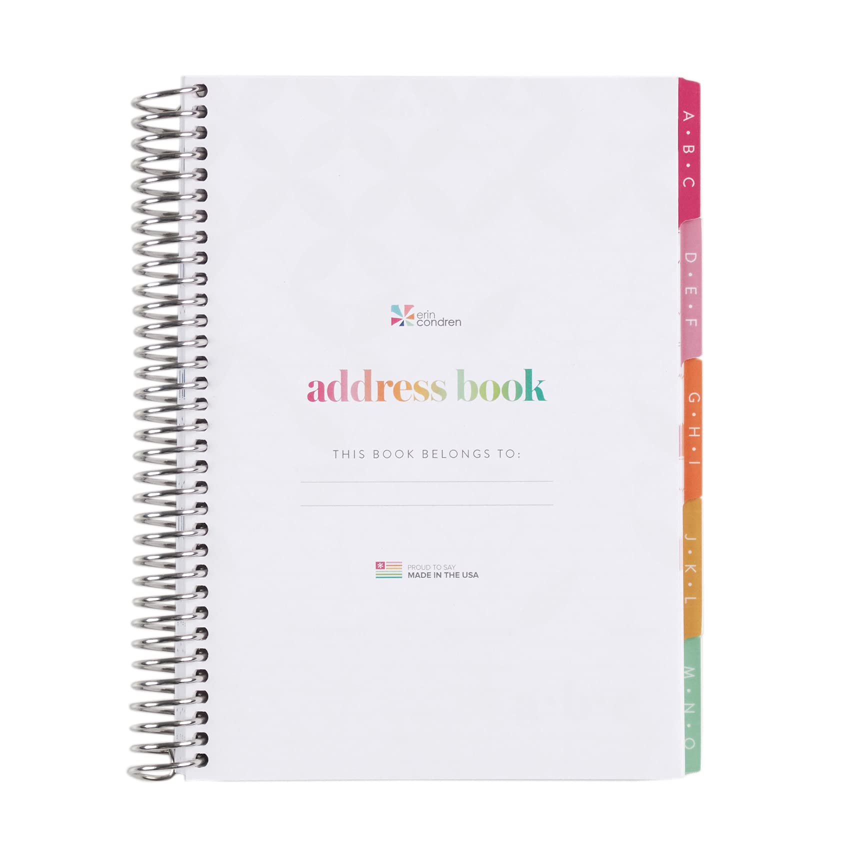 Erin Condren A5 Spiral Bound Address Book. 140 Pages with 9 Tabs. Full Alphabetical Contact Log & Address Book. 80 Lb Thick Paper. Essential Numbers and Locations Tracker
