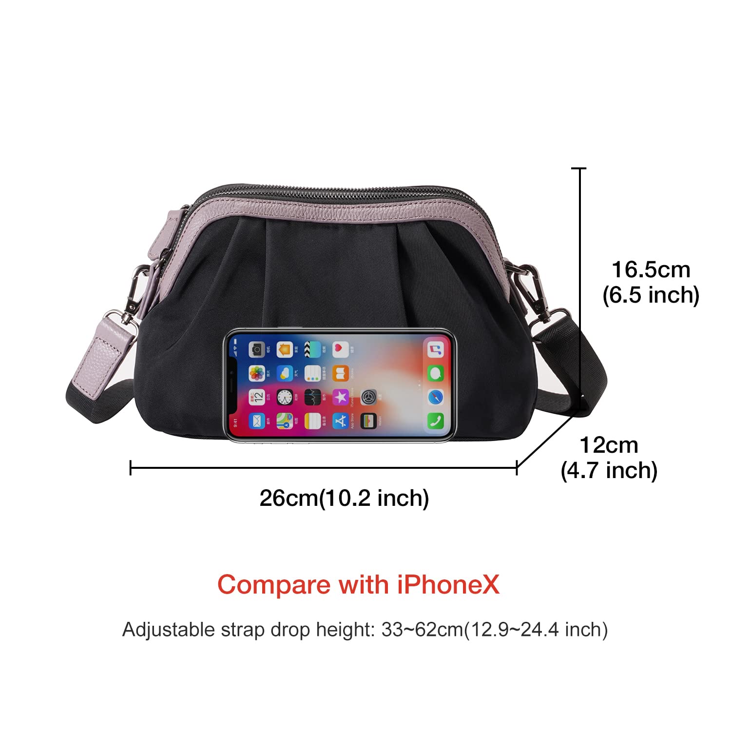 FOXLOVER Crossbody Bags for Women Waterproof Nylon Shoulder Purse Small Satchel Bag (Black)