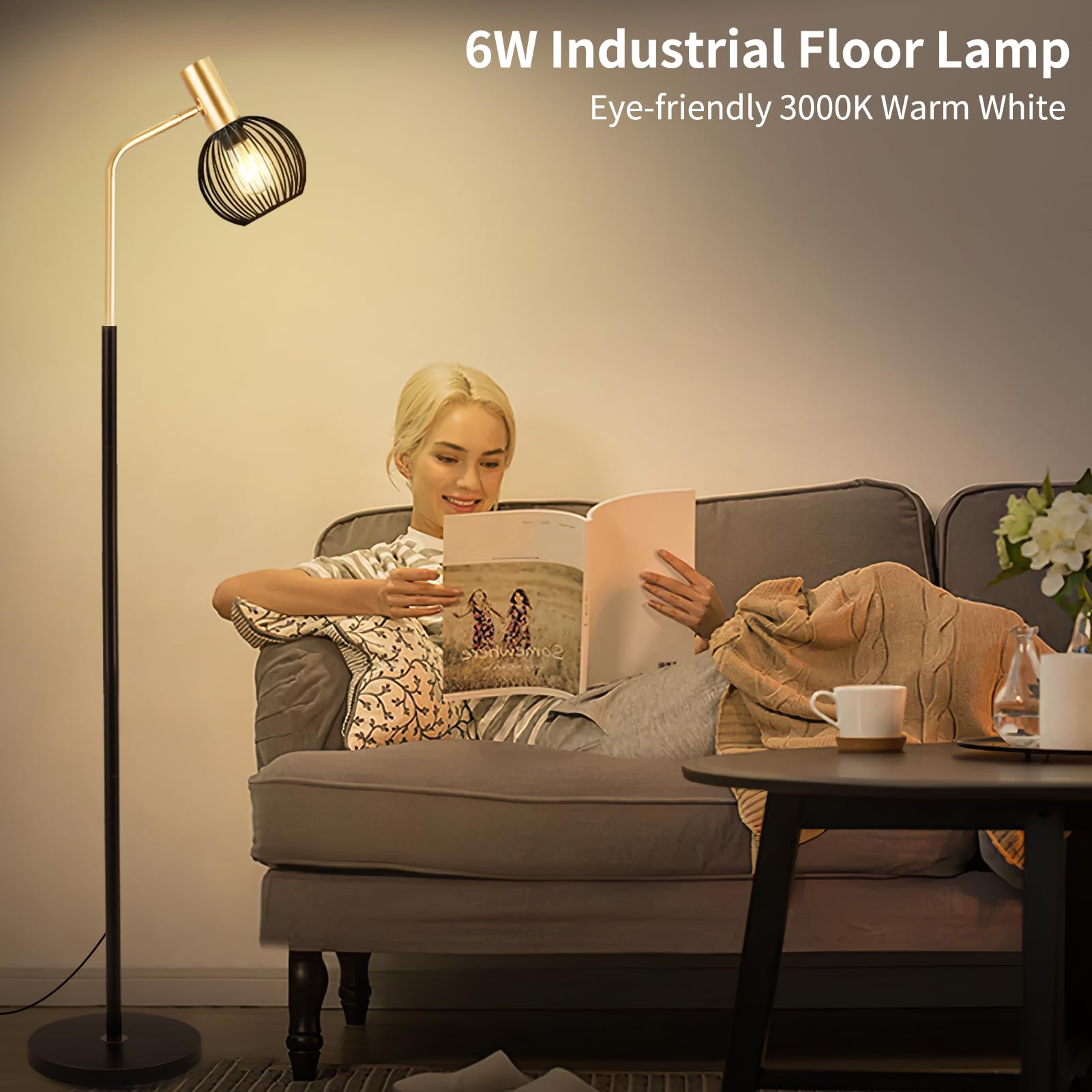 Duheypo Dimmable Floor Lamp, Industrial Floor Lamps for Living Room, Farmhouse Tree Floor Lamp Rustic Standing Tall Lamp with 3 LED Edsion Bulbs